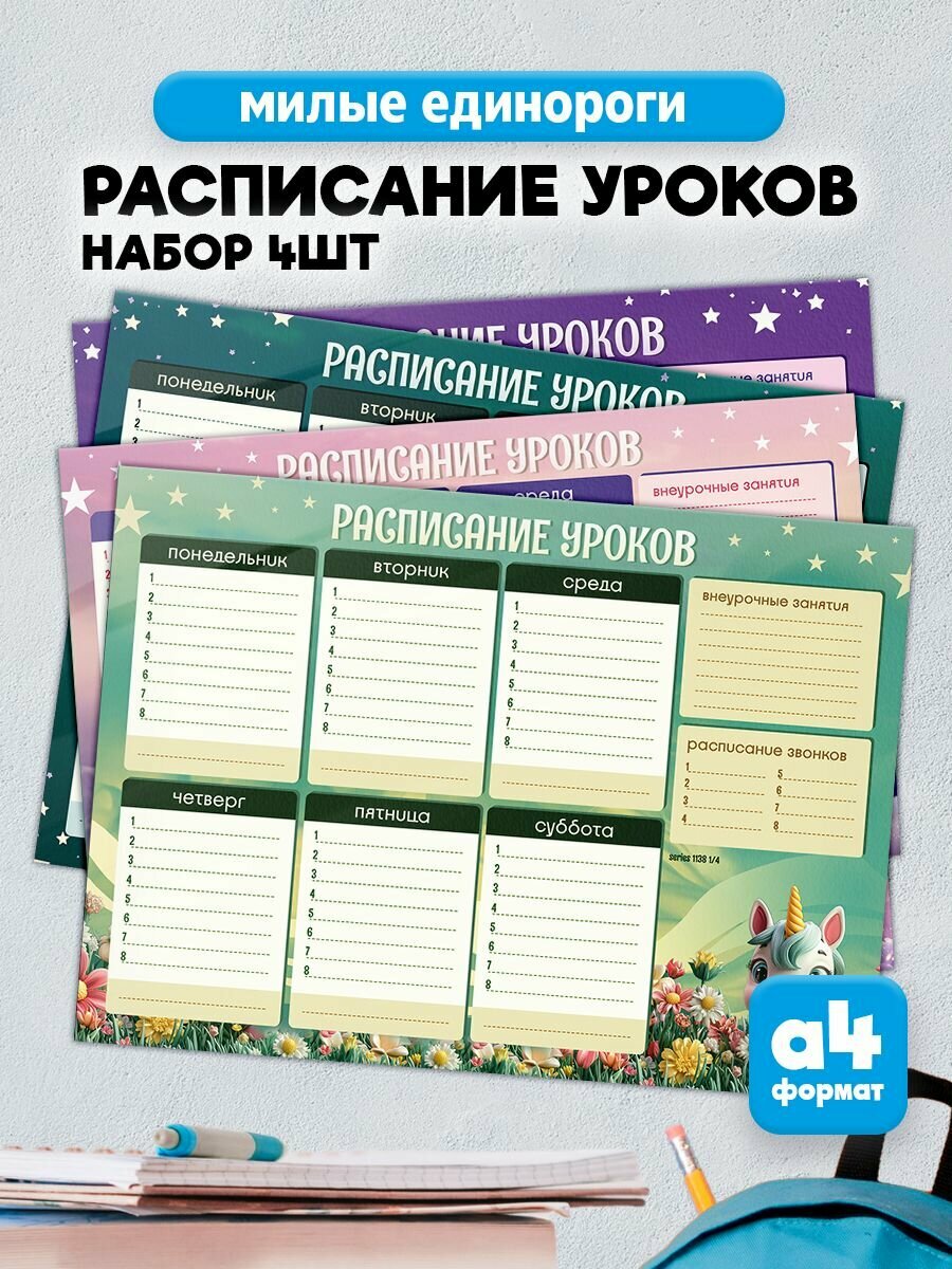 Расписание уроков набор единороги pinterest