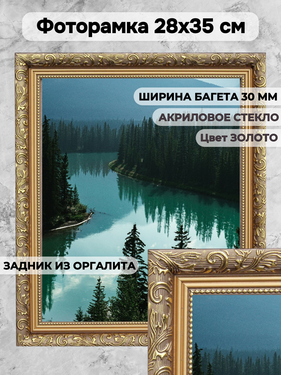 Фоторамка из пластика 28х35 см Садко золото ширина багета 30 мм