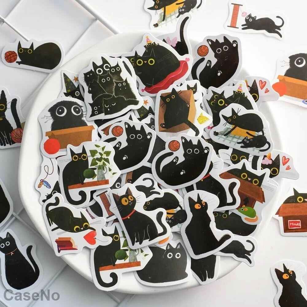 Набор наклеек, Mr.paper, черный кот 46 листа / коробка, материал васи симпатичные наклейки для мультяшной коробки