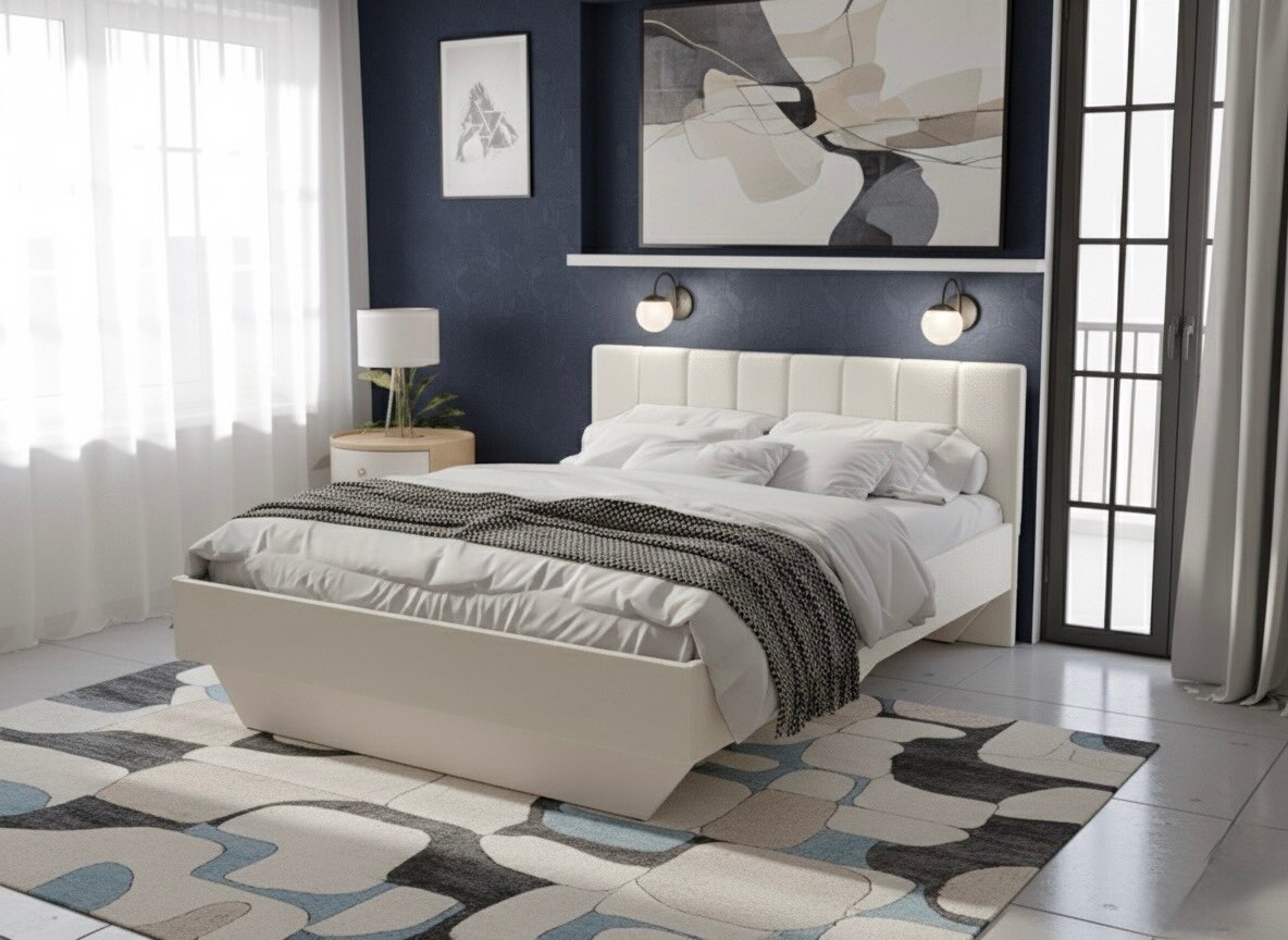 Двуспальная кровать "Морбидо", велюр, ортопедическое основание, бежевая, 140x200