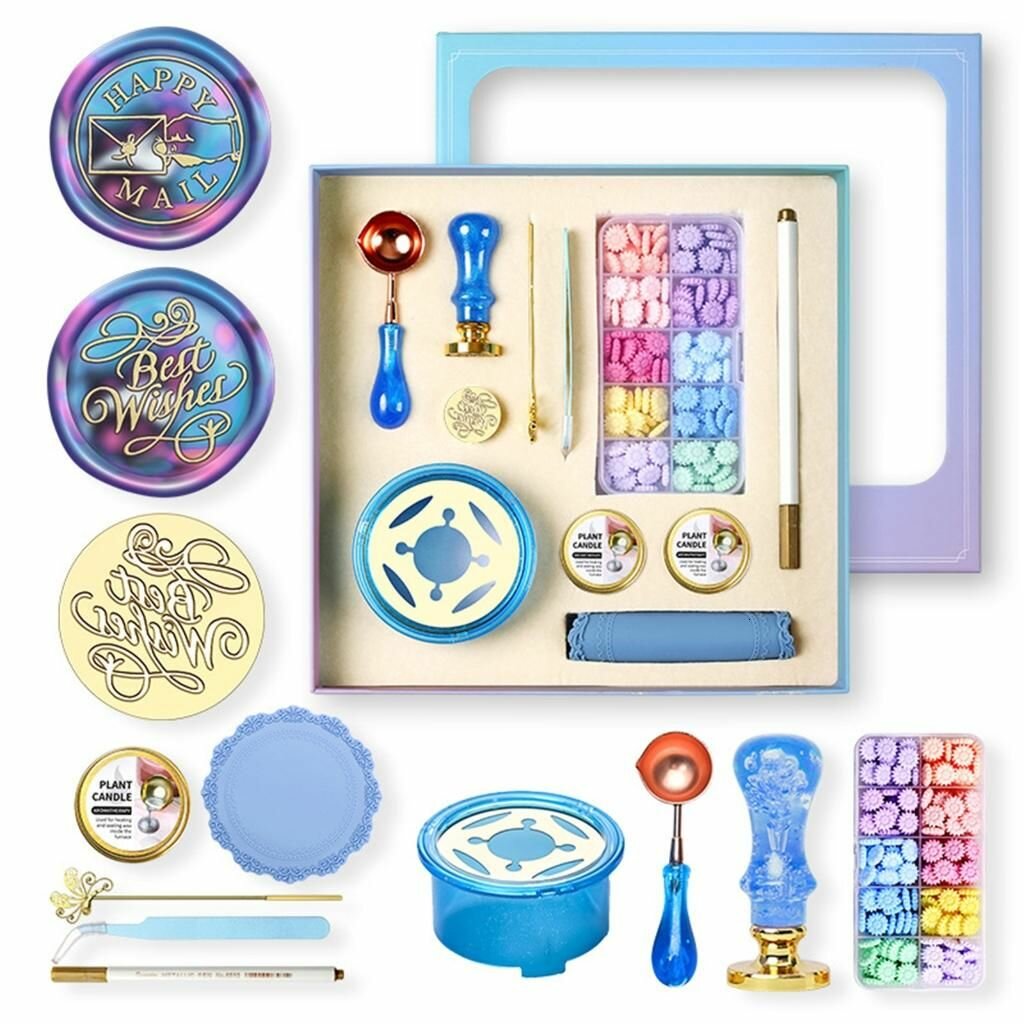 Печать, Набор для Печи С Головкой Для Уплотнения Огнеупорной Краской И Восковым Зерном-Deep Sea Blue Happy Mail