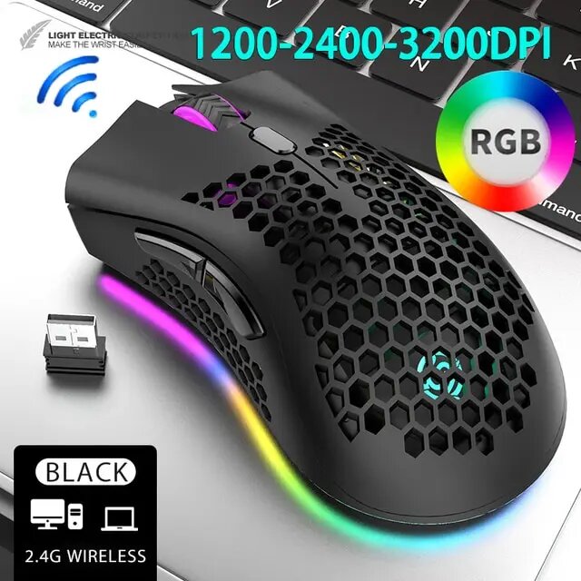 Беспроводная мышь RGB 1200-2400-3200 DPI Black