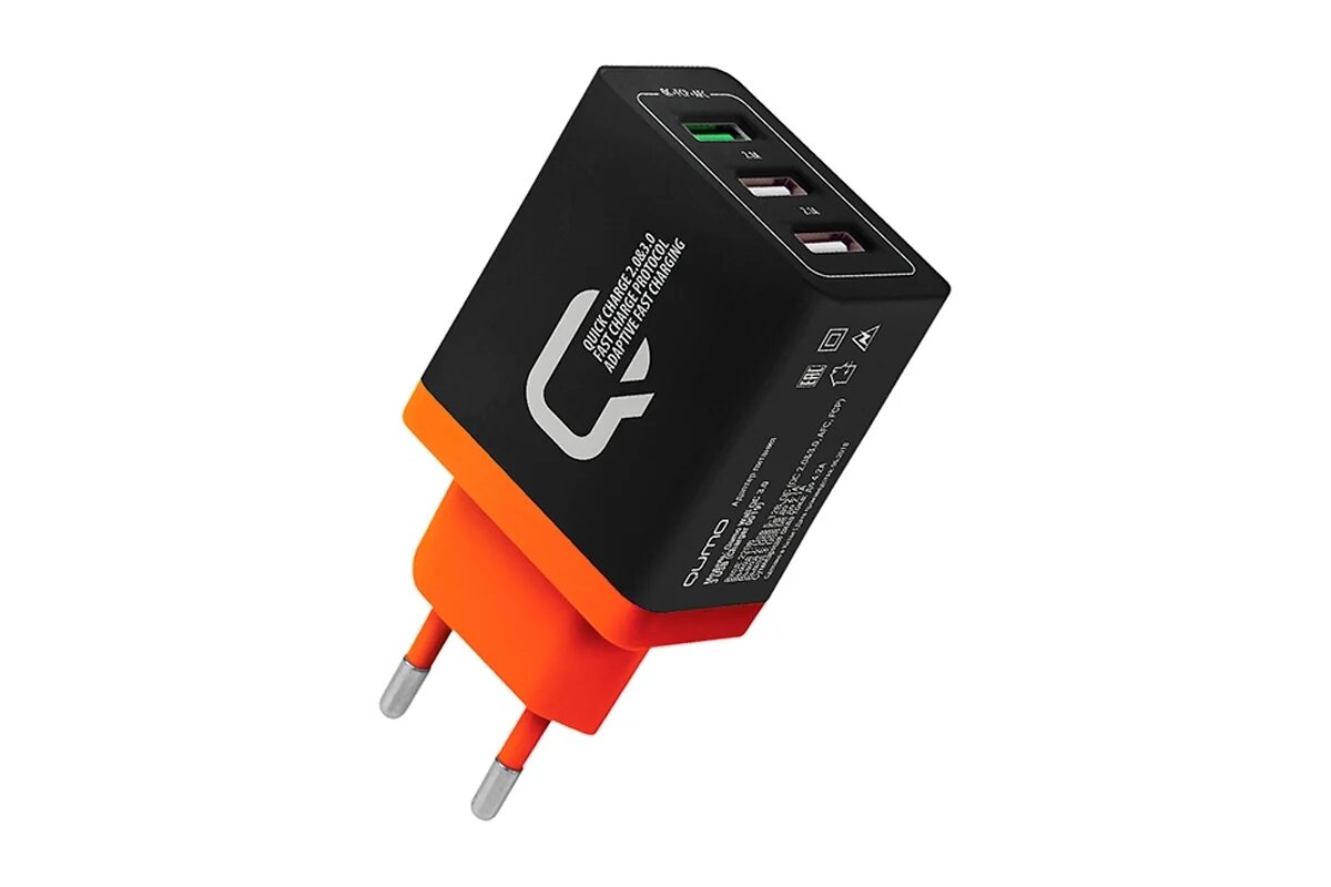 Сетевое зарядное устройство Qumo Quick Charge 3.0 3 USB (Charger 0019), 3 USB, 4.2A, 1 USB (QC 3.0, FCP, AFC) + 2 USB 2,1A, черный