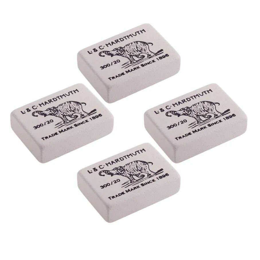 Ластик 4 шт Koh-I-Noor "Elephant" 300/20, прямоугольный, натуральный каучук, 45*32*12мм