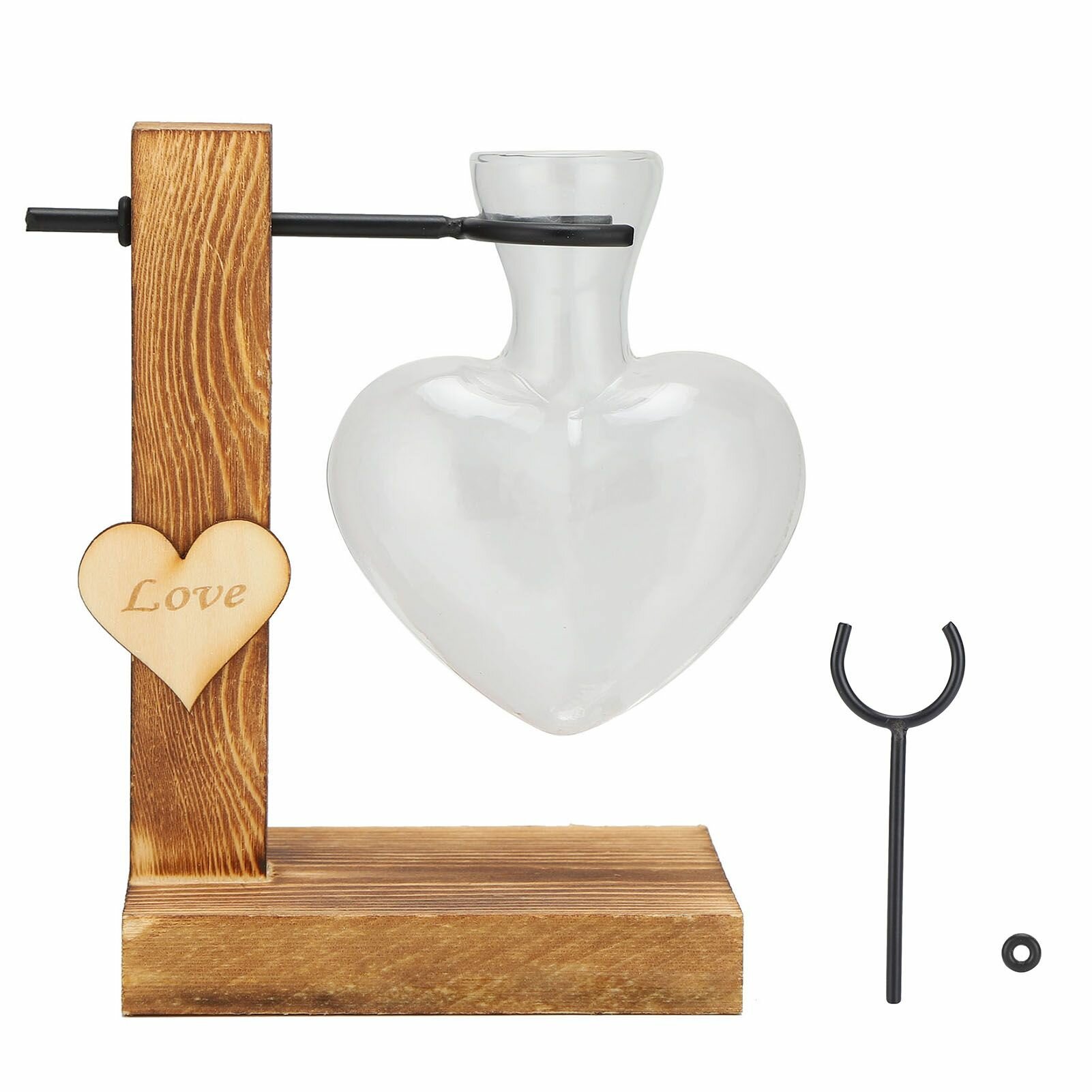 Прозрачный стеклянный вазон с деревянной подставкой для гидропоники, декоративные сухие цветы