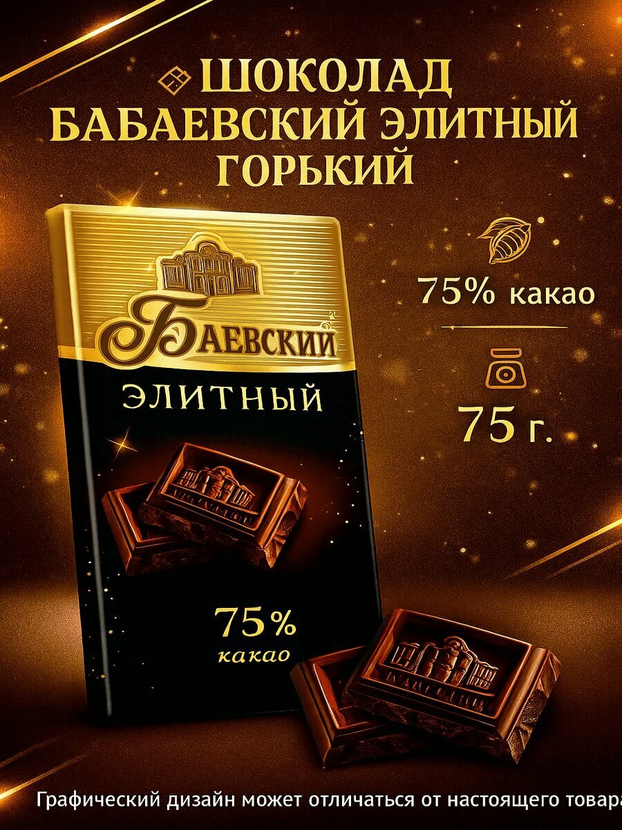Шоколад Бабаевский Элитный горький 75% какао, 75г