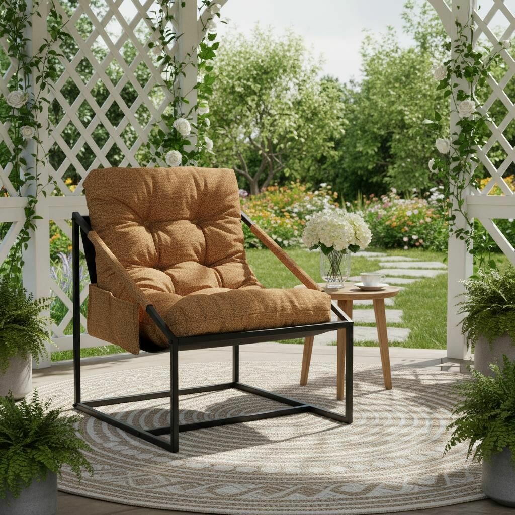 Кресло для отдыха TetChair без подлокотников, с карманом, велюр/букле, металл, shape amber