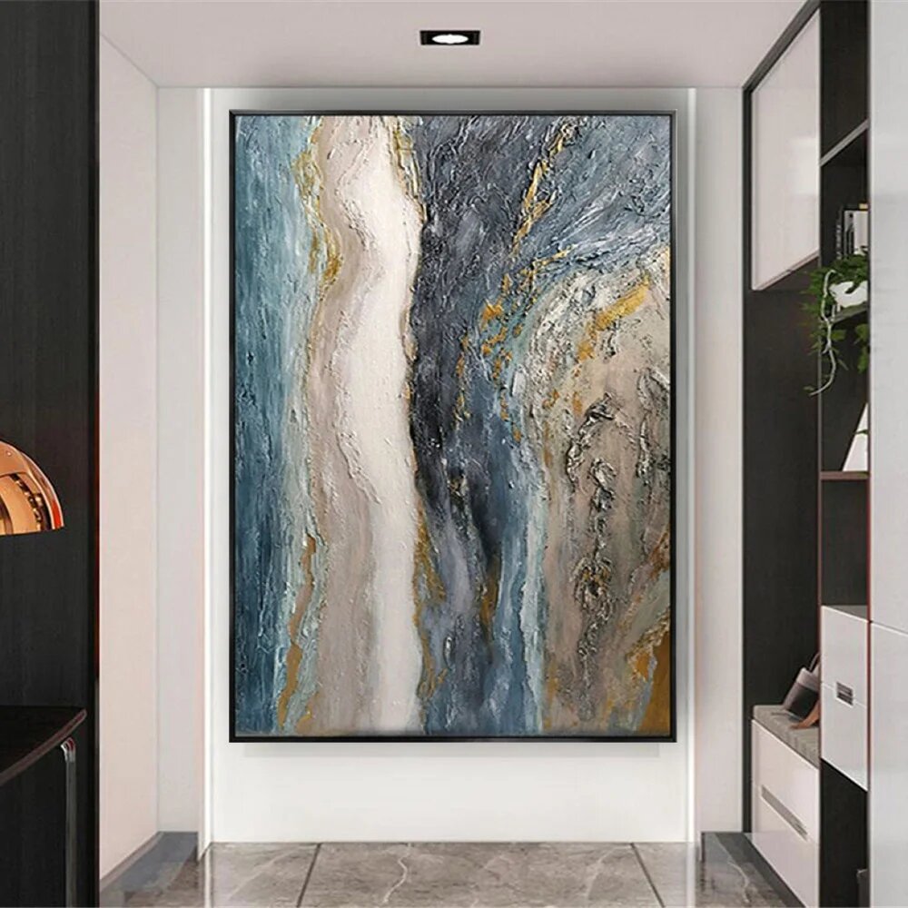 Абстрактная картина маслом синяя золотая фольга A, 70x100cm no frame