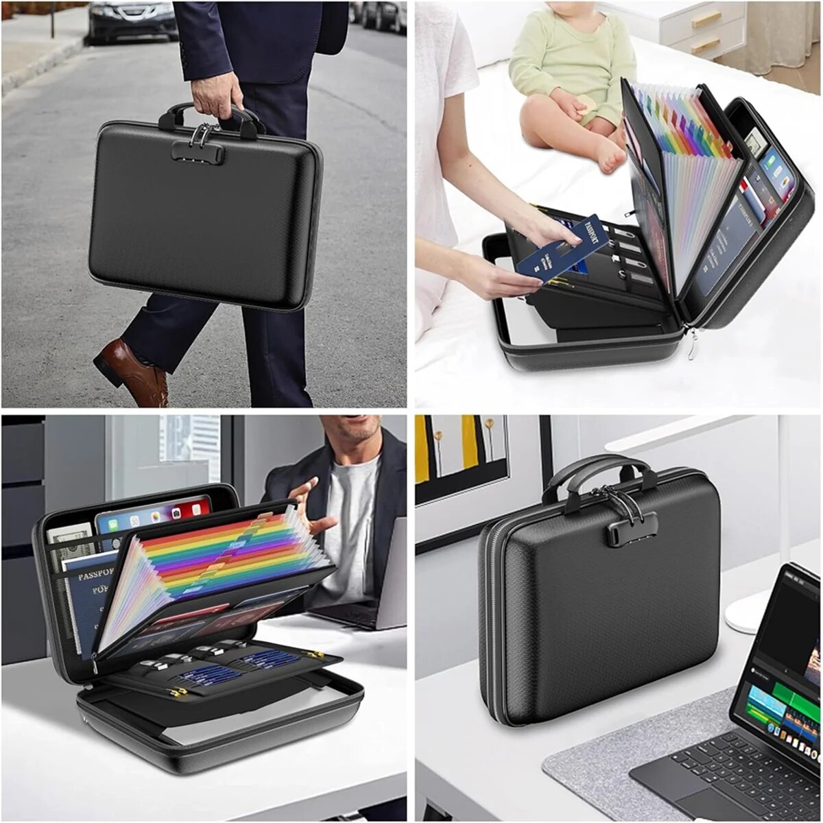 Огнестойкий органайзер для файлов с замком, твердый футляр Огнестойкий ящик для документов с 13-гармошками для файлов, для важных