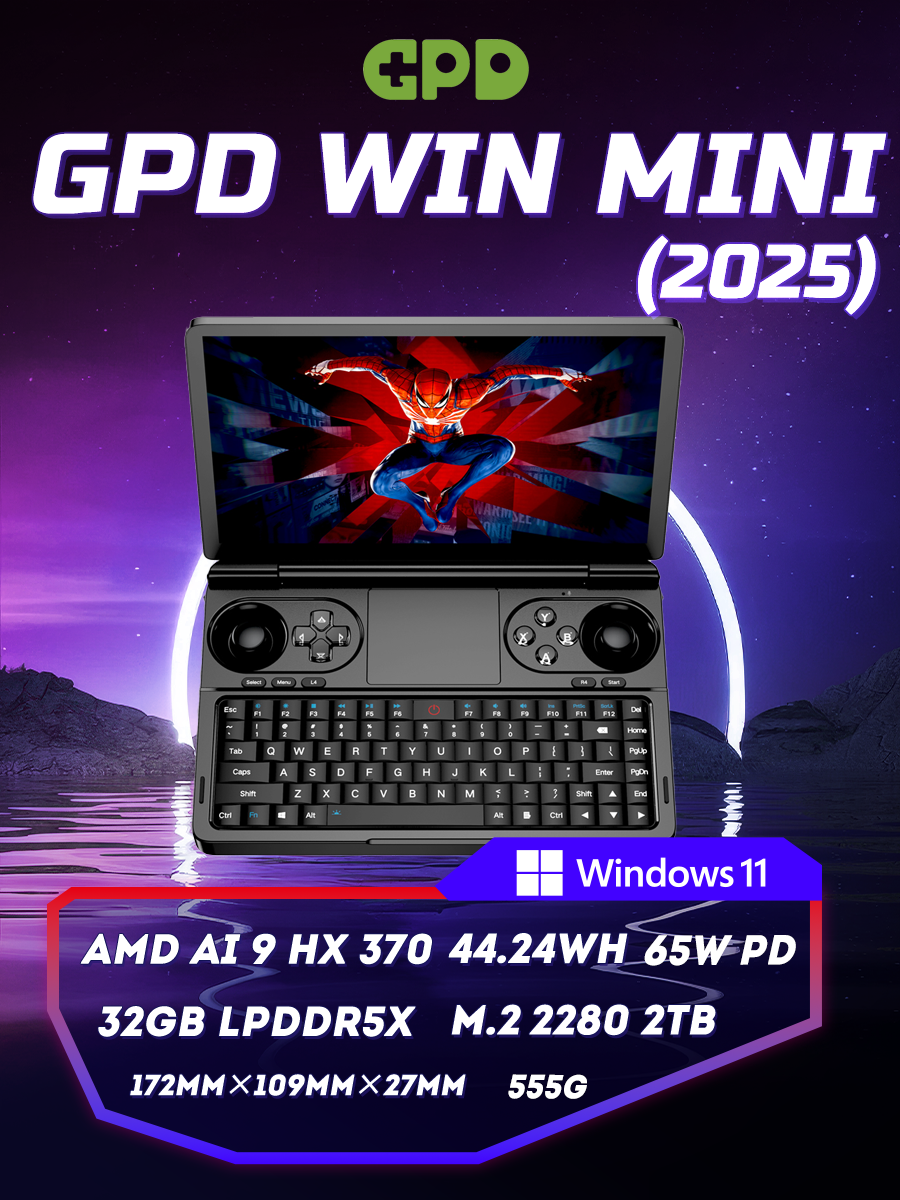 Игровой ноутбук GPD WIN Mini, AMD Ryzen AI 9 HX 370, AMD Radeon 890M, 32 GB, 2 TB, черный