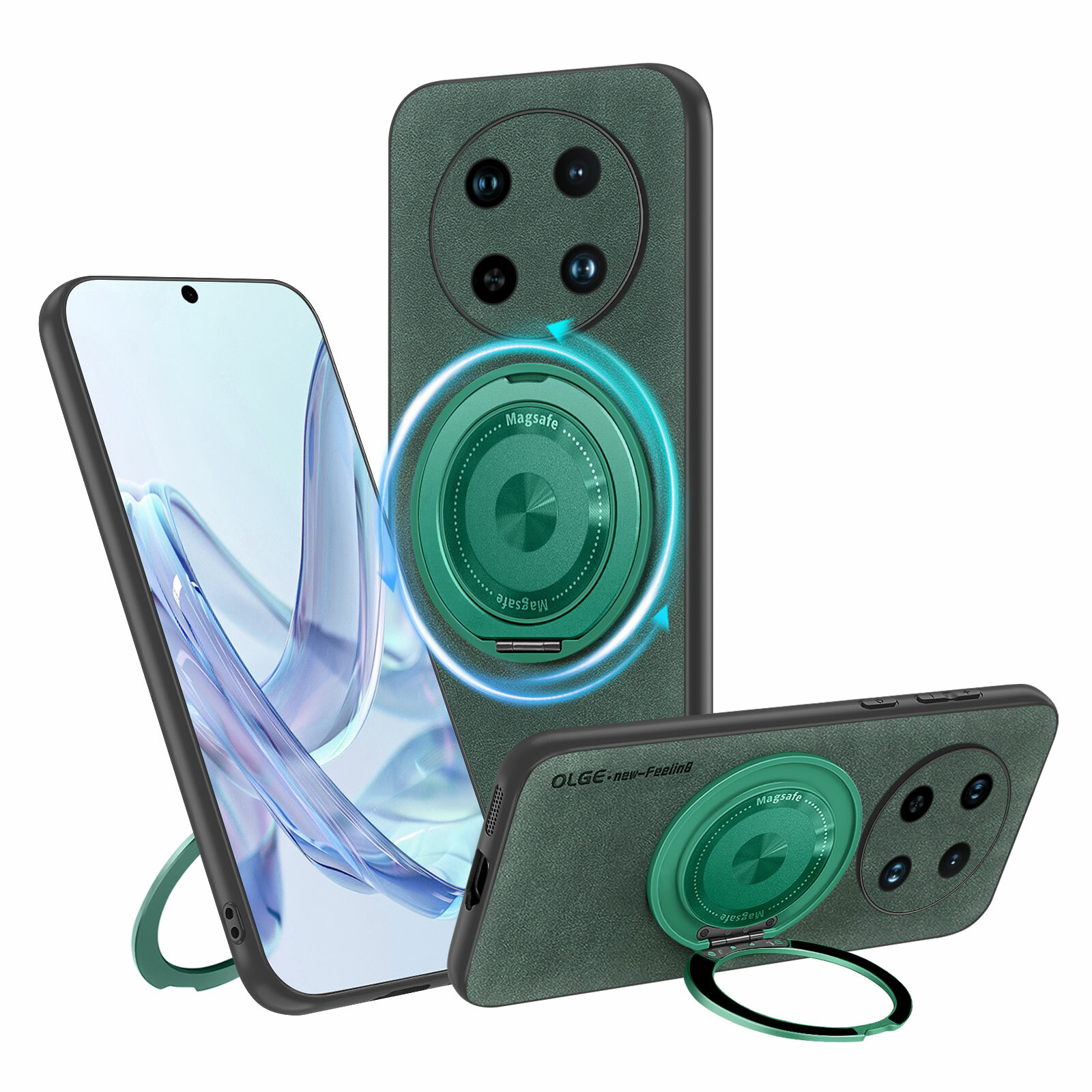 Чехол Для Honor X9C / Хонор Х9C, soft touch, чехол-кардиомонитор, искусственная кожа, поликарбонат (PC), защита камеры, ударопрочный, встроенная подставка, усиленные углы, Honor, Honor X9C, green,