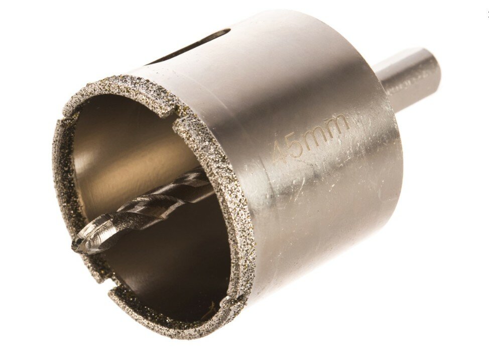 Коронка алмазная, по стеклу/керамике/граниту, с центрирующим сверлом, 45мм