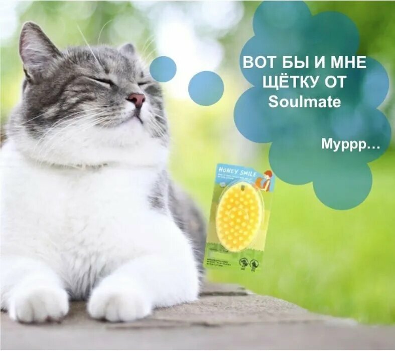 Силиконовая щетка для собак и вычесывания кошек. Чесалка для кошек. Пуходёрка для короткой и средней шерсти, подшерстка у домашних животных. Груминг. Doggy Man - Honey Smile