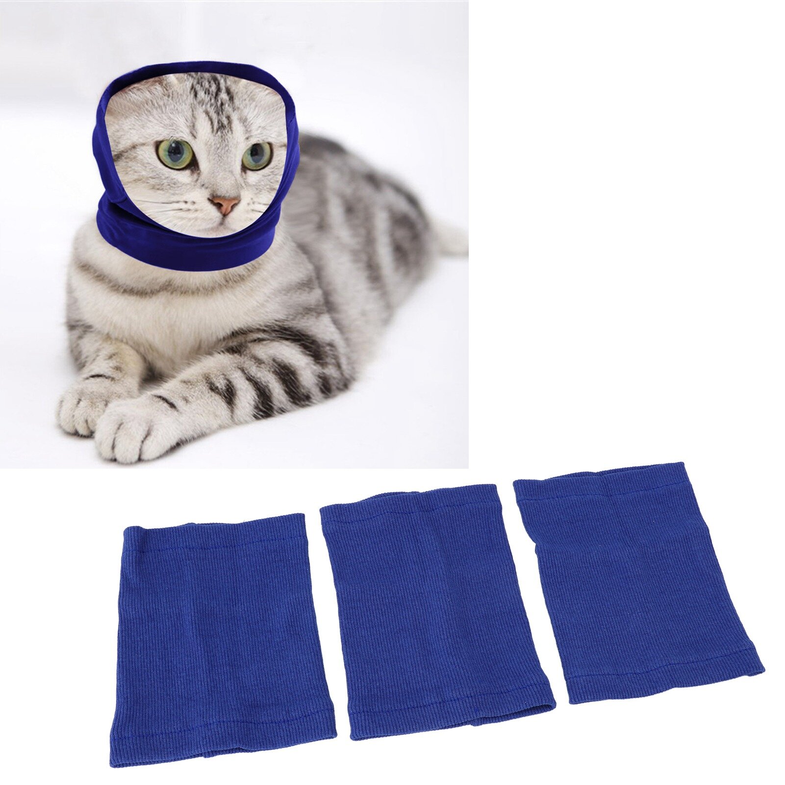 3pcs Dog Calming Band Anxiety Relief Elastic Noise Canceling Dog Ear Covers for Grooming Thunderstorms Blue S Size