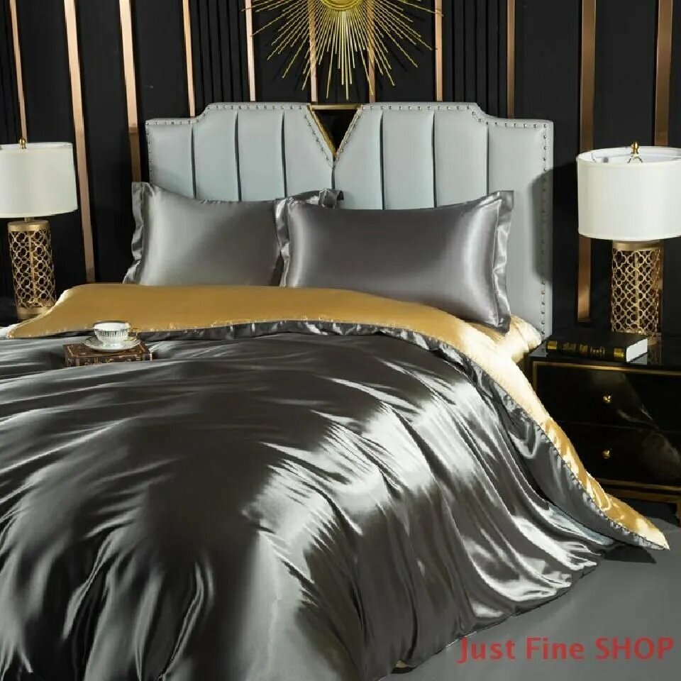 Комплект постельного белья, Сатин, Сатен, Двуспальный с простыней Евро, наволочки 48x74，покрывало для одеяла220x240, простыня 230x245