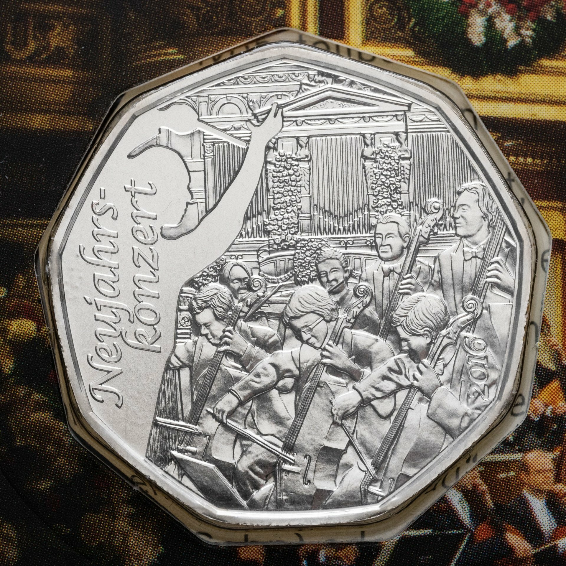 Австрия 5 евро 2016 "Новогодний концерт" BU в блистере, Серебро 800, в сохранности BUNC