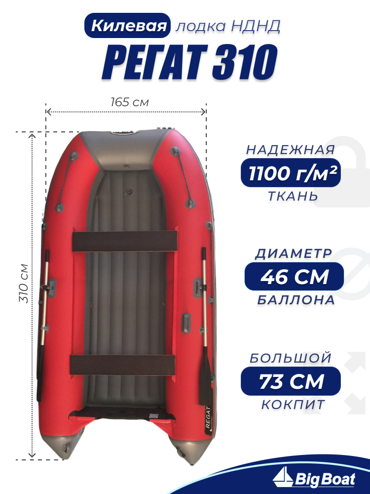 Надувная, под мотор, килевая лодка из ПВХ для рыбалки Regat (Регат) 310 НДНД
