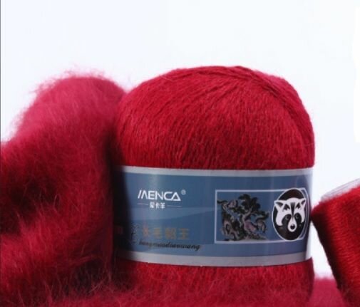 Пряжа Menca Пух норки 822 вишня (50г/350м, упаковка 5 мотков+5 катушек)