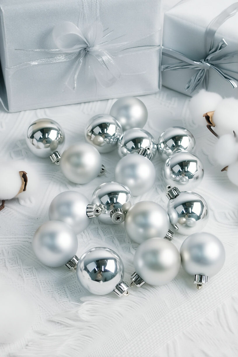 Набор пластиковых шаров делюкс мини (матовые и глянцевые), цвет: серебряный, 4 см, упаковка 16 шт, Winter Deco 021776