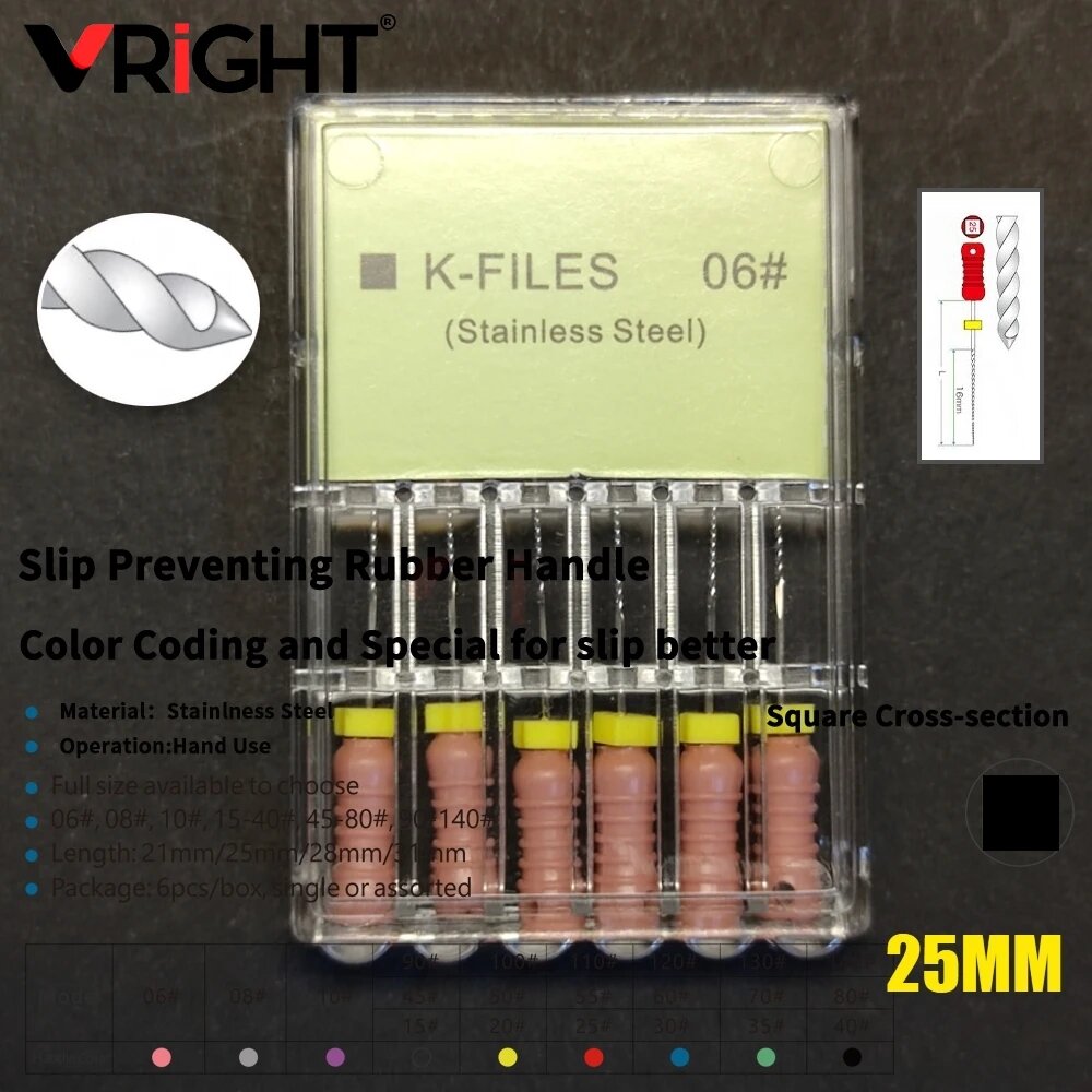 K-файлы эндодонтические VRIGHT 06# с резиновой ручкой