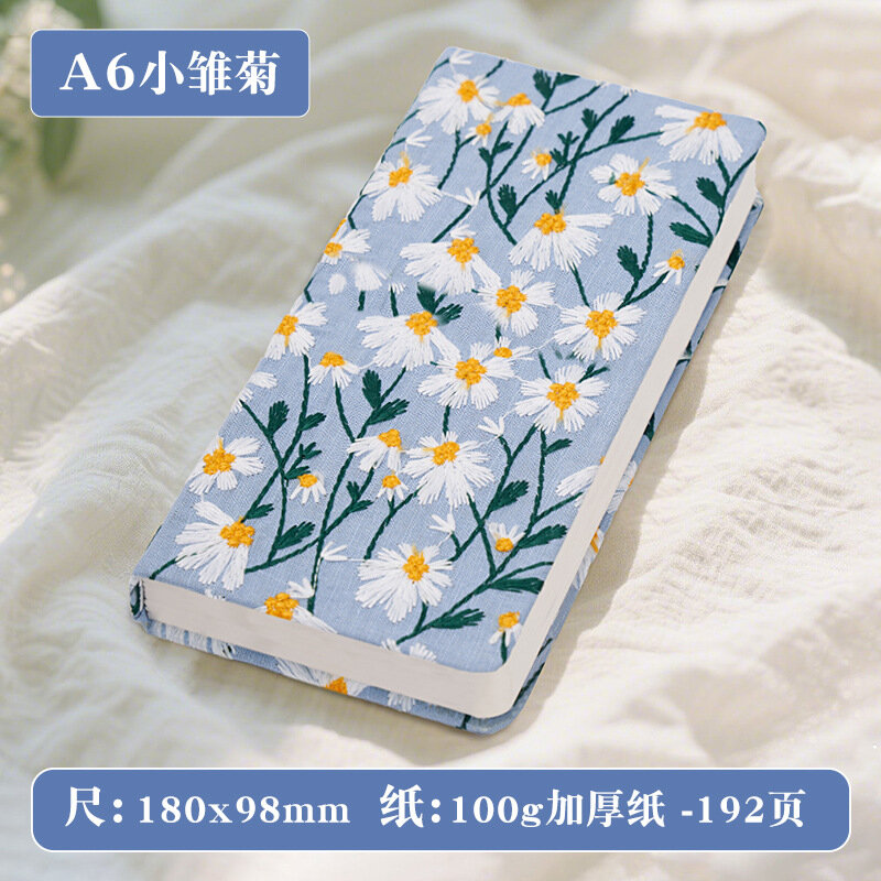 Тканевый блокнот с вышивкой, милый и простой, A6, портативный, с пустыми страницами, дневник с ромашками