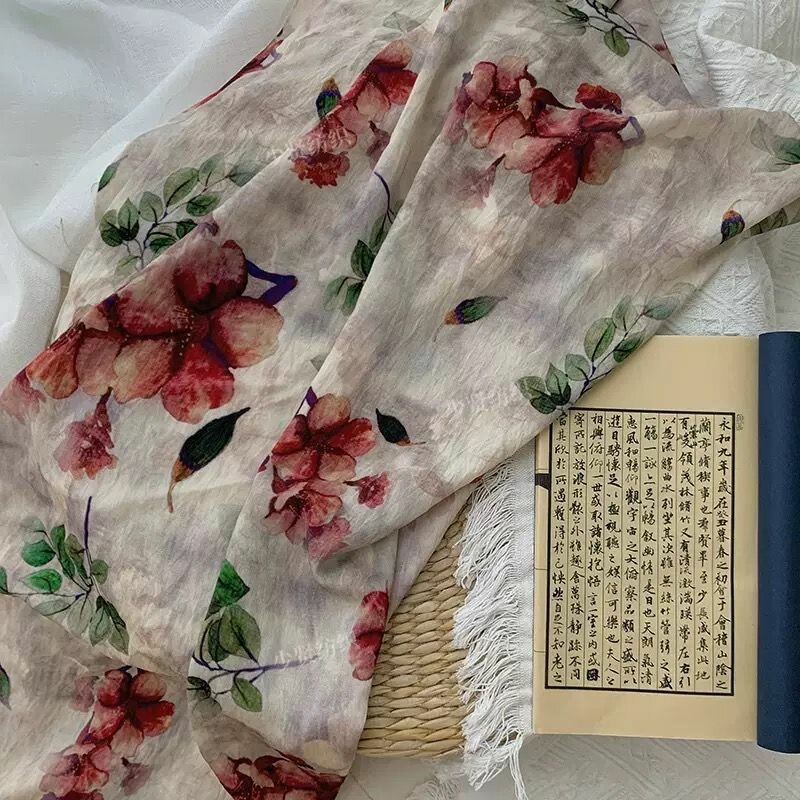 Ткань крапива рами для пошива одежды, платьев, рубашек и рукоделия, цветок на светло-желтом, отрез 200*140см