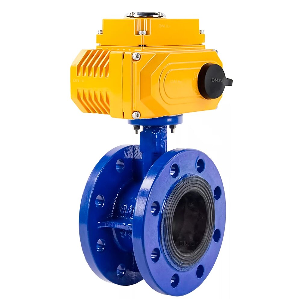 Затвор дисковый поворотный DN.ru GGG40-304-EPDM-2W-F-H Ду125 Ру16 фланцевый, корпус - чугун GGG40, диск - нержавеющая сталь 304, уплотнение - EPDM, с четвертьоборотным электроприводом DN. ru QT-N-030 220В (0-10В)