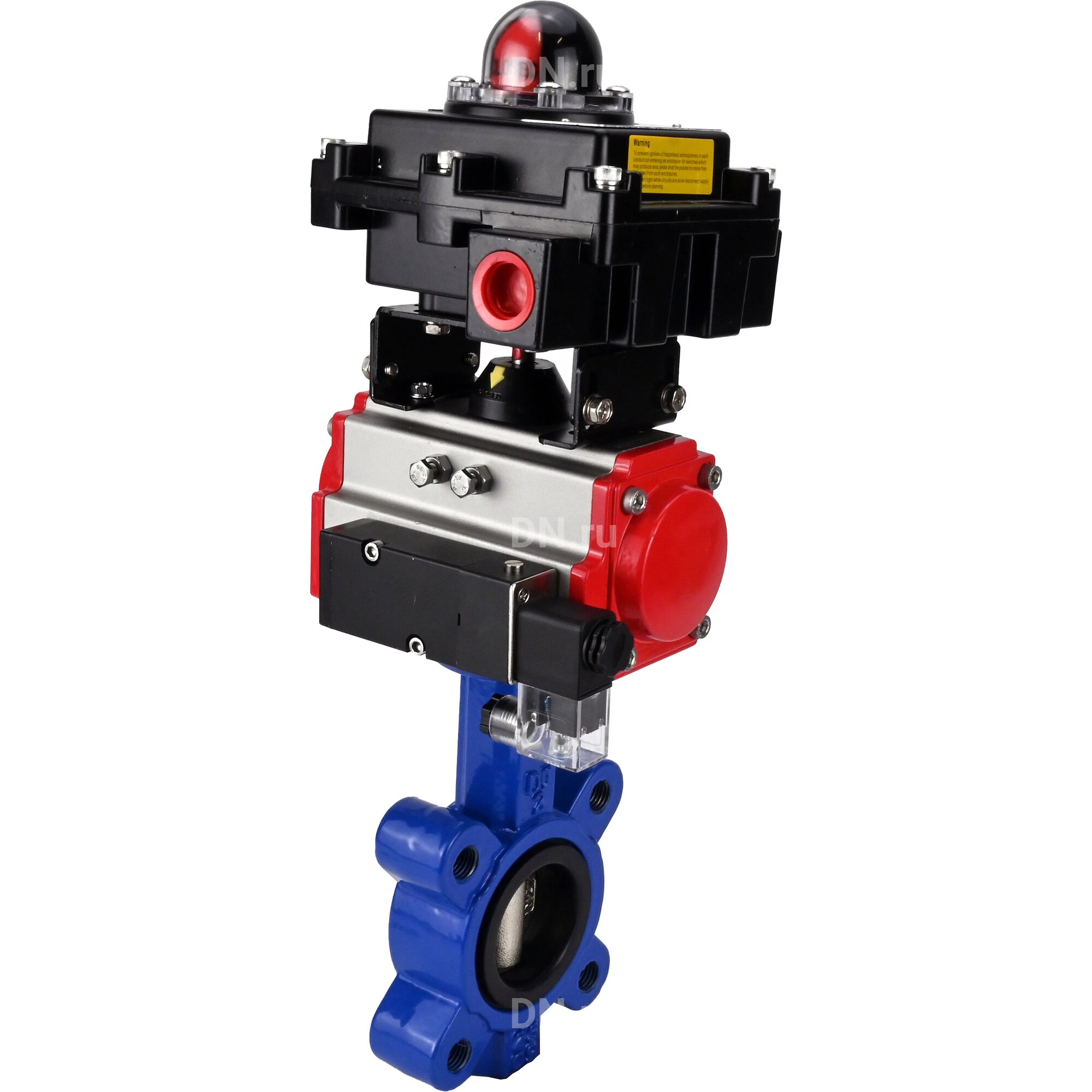 Затвор дисковый поворотный DN. ru QT450-QT450-NBR-2W-Fb-H Ду50 Ру16 чугун QT450, диск чугун QT450, уплотн. NBR, межфланц, с пн. прив. SA-083, пн. распред. PND2-S1EM-52-1NC-J08-220VAC и БКВ LSB-410-02ExM12-250