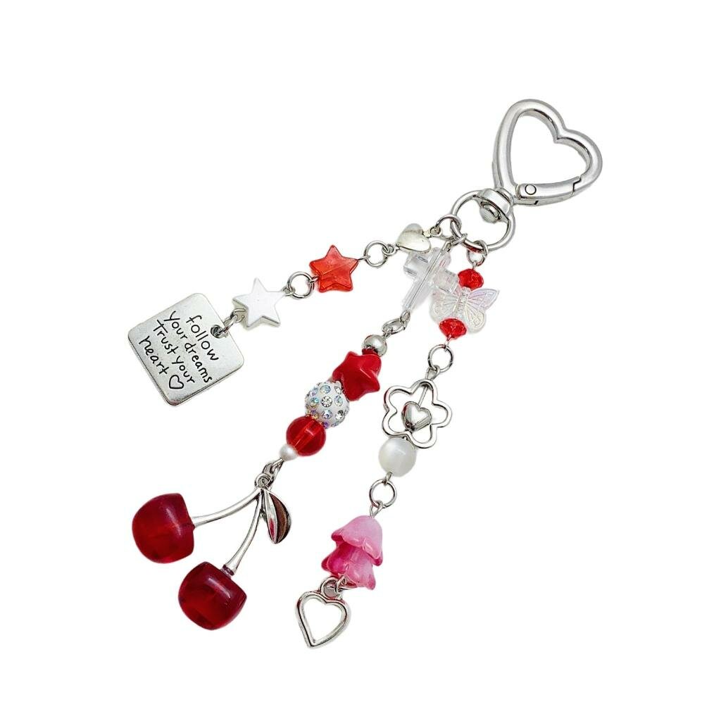 Уникальный брелок вишня для девушек, красный