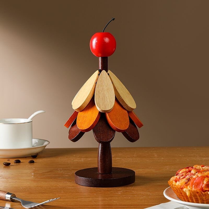 Высококачественный теплоизоляционный коврик для рождественской елки, декор для обеденного стола, деревянный антиожоговый коврик для кастрюль, складной поднос для мисок, оптовая продажа