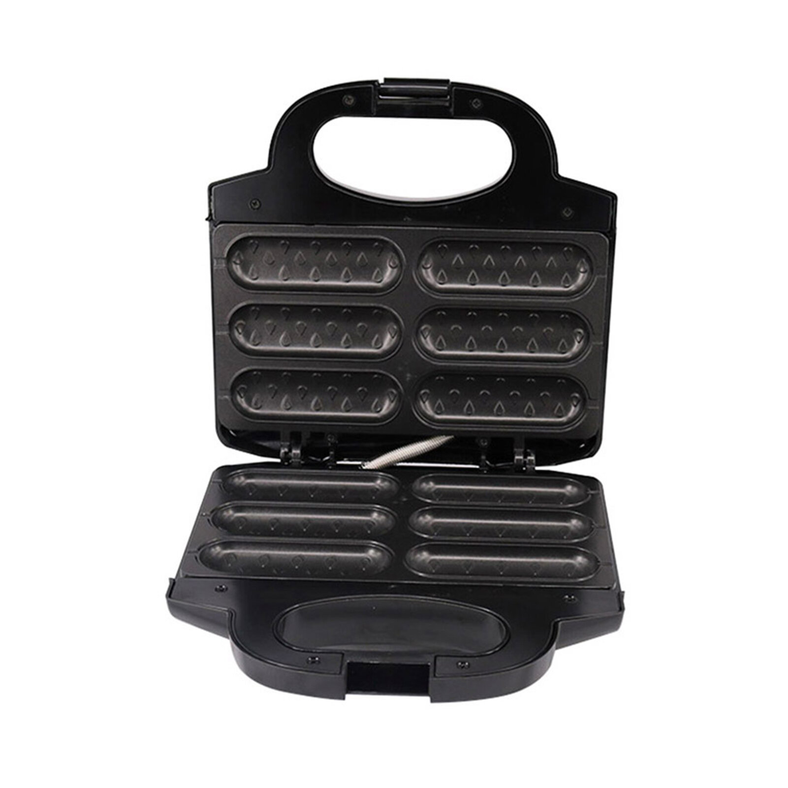 Электрический изготовитель хот-догов Corn Dog Waffle Maker Машина для сосиг Нон-стик Покрытие Готовит 6 хот-догов за раз Вилка EU, черный, 220-240V, 50-60HZ, 850W, Сталь нержавеющая, Нон-стик Покрытие, 1490g, 21.5*22.5*5cm