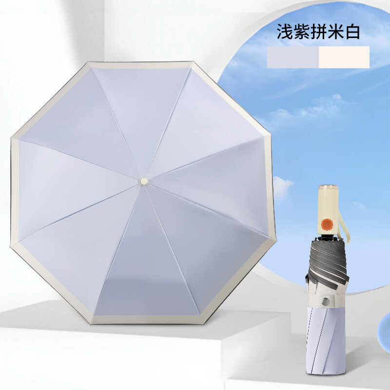 Оптовая продажа полностью автоматических зонтов в японском и корейском стиле для женщин, двойного использования для солнца и дождя, складной зонт с черным покрытием для защиты от солнца, рекламный зонт