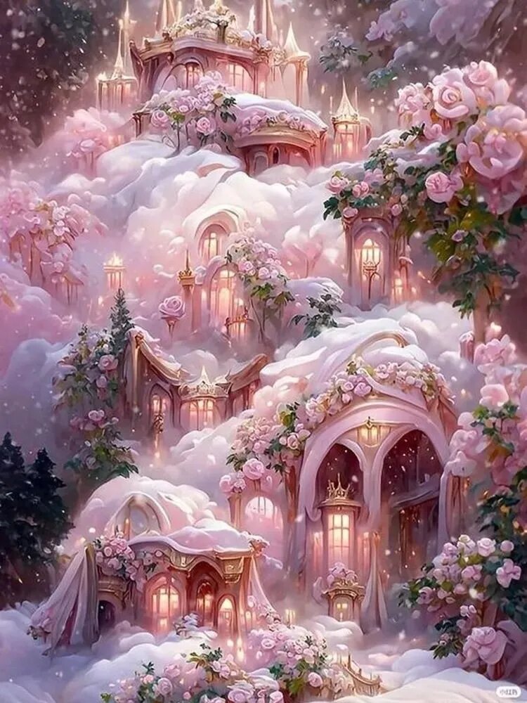 Алмазная Мозаика " Сказочный Замок ", Круглые Бриллианты И Стразы, 40х50 См