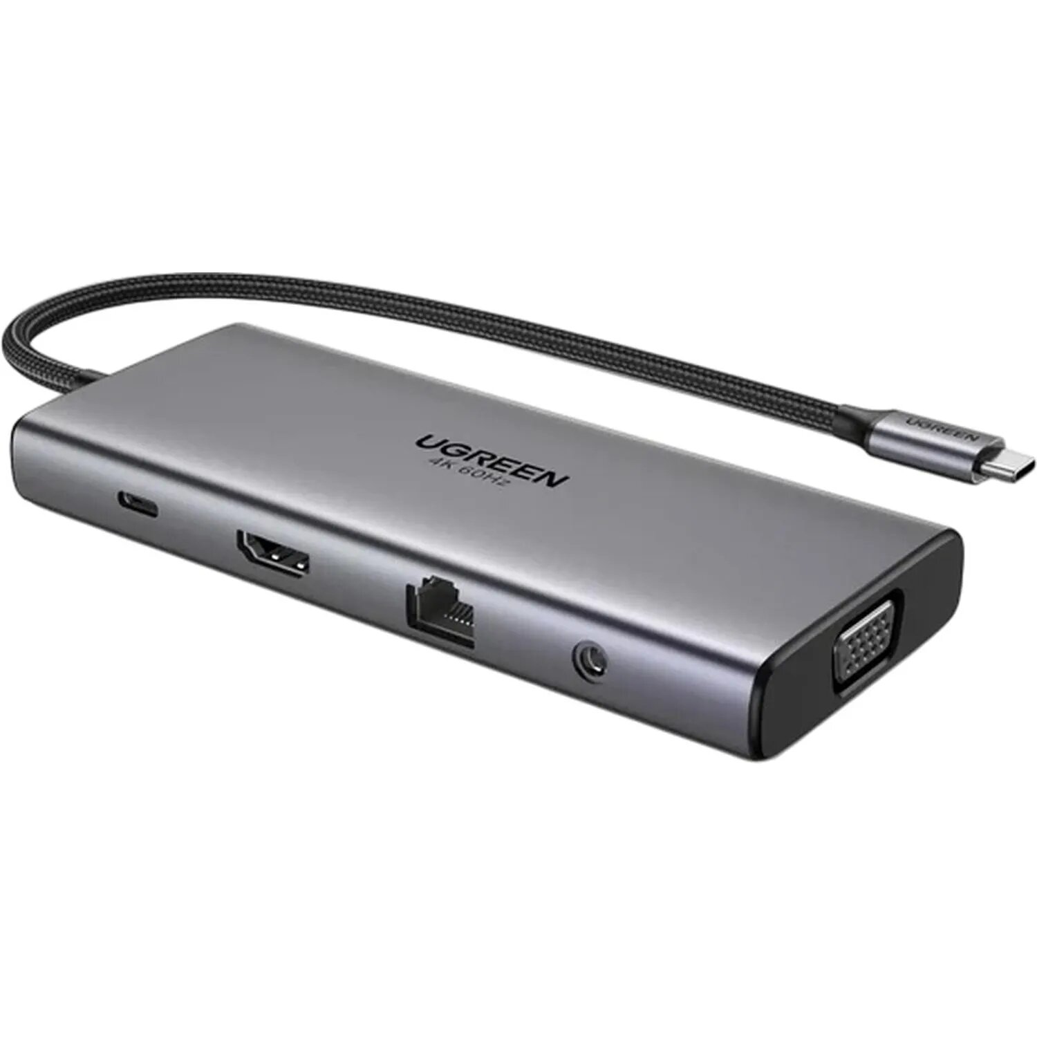 Разветвитель USB UGREEN CM639(45520)11в1 HDMI+VGA+RJ45+SD/TF+AUX+PD сер