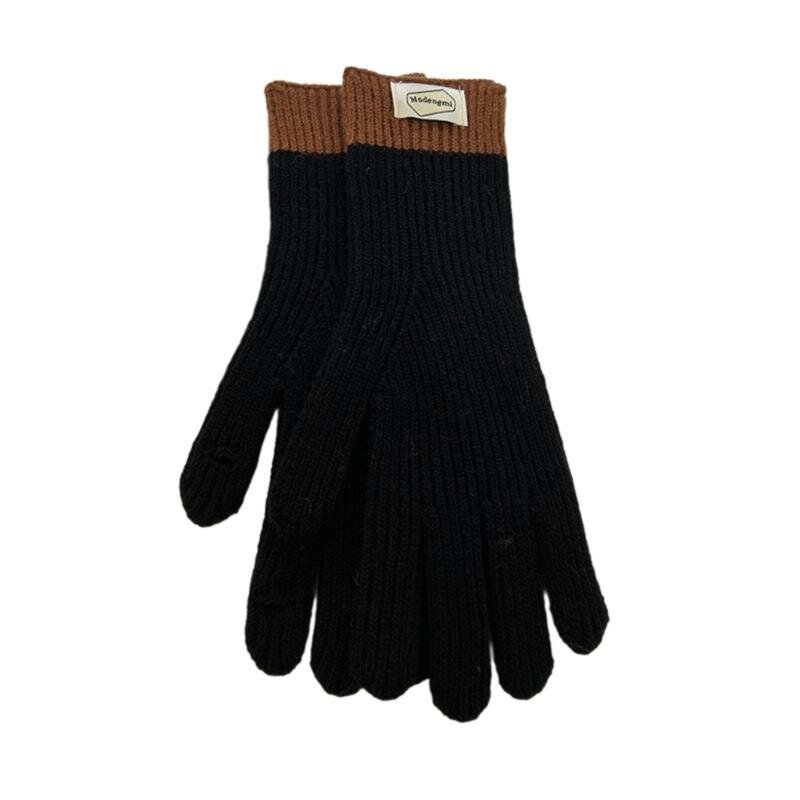 Корейские перчатки с сенсорным экраном контрастного цвета-черный