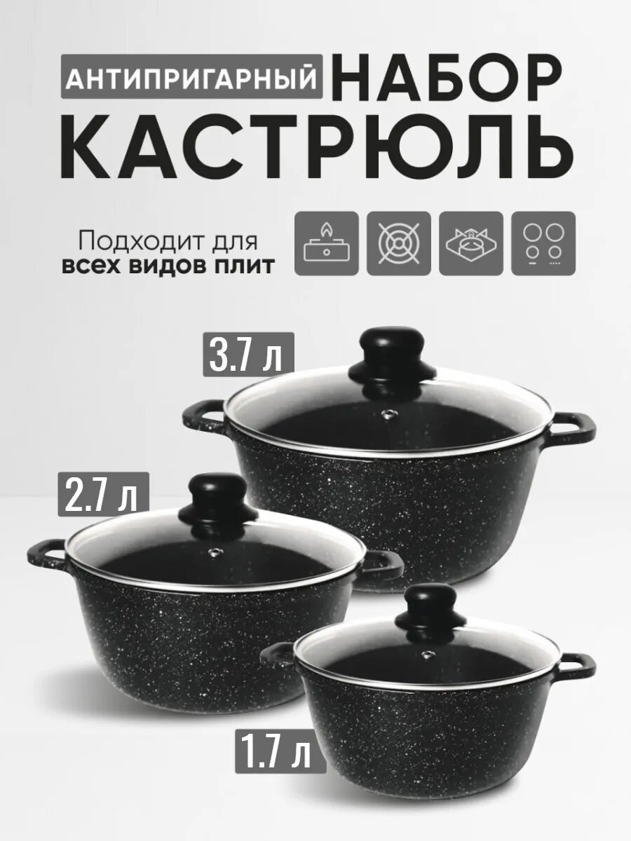 Набор кастрюль с крышками антипригарные с толстым дном