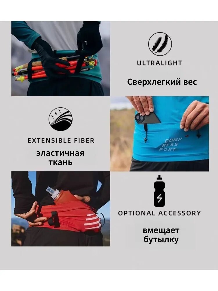 Пояс для бега COMPRESSPORT M-L черный с отделением для телефона и бутылки воды — фото 1