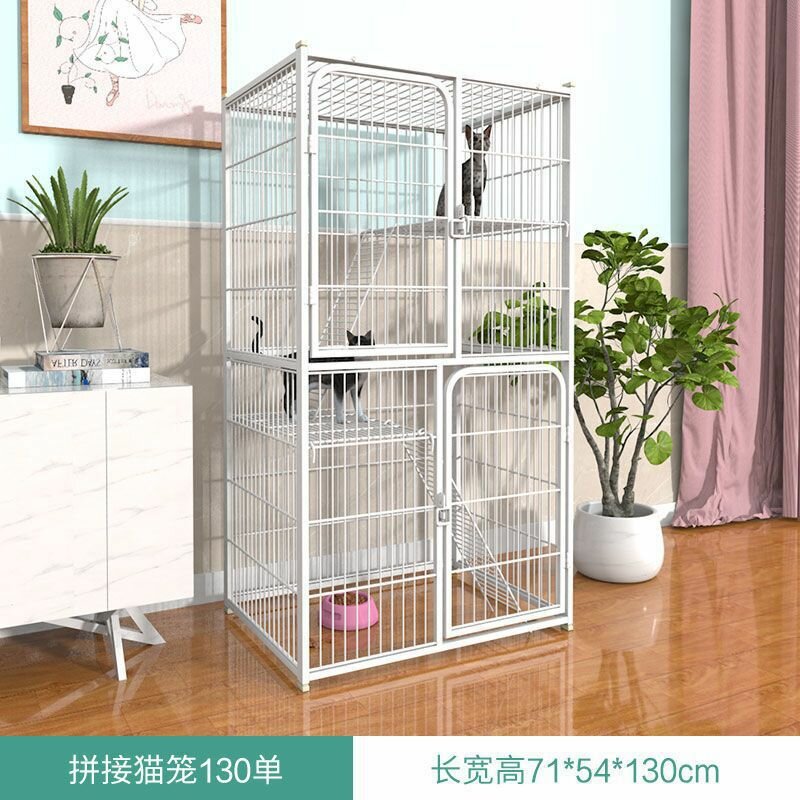 Крупный коттедж-клетка с тремя ярусами для домашних кошек Двухъярусная клетка 60x42x50 см Черная, белая, розовая