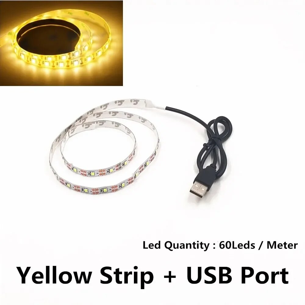 Жёлтая светодиодная лента USB, 60 LED/м