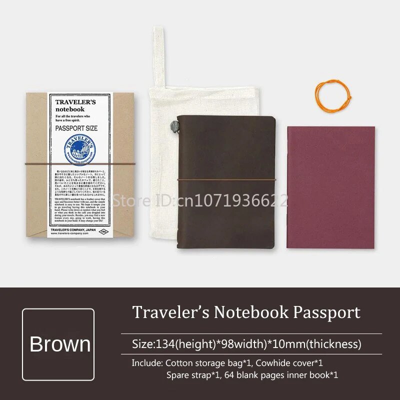 Оригинальный блокнот Midori TRAVELER'S TN из воловьей кожи Коричневый, Brown Passport