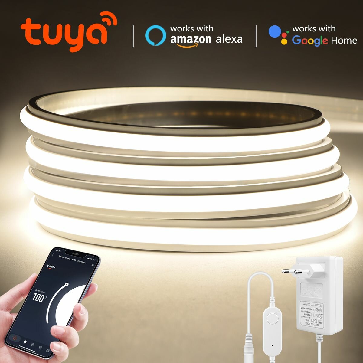 Tuya Smart Светодиодная лента 9 Вт, IP65, Нейтральный белый, 1 шт