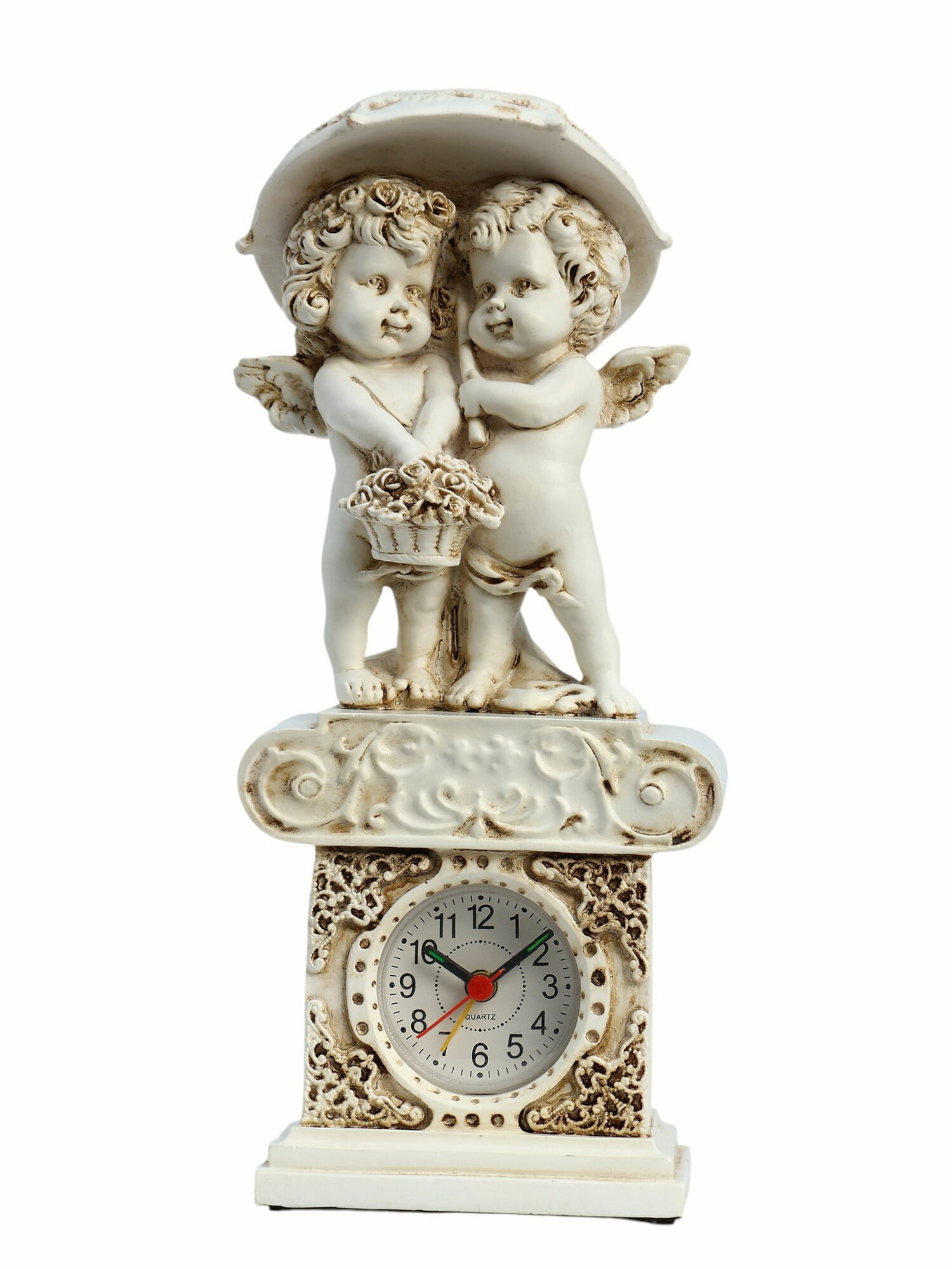 Часы настольные интерьерные каминные "Ангелы под зонтом", h=26 см