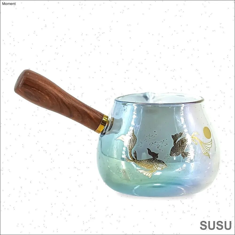 Чайник для чайных церемоний SUSU, 350 мл, стекло, ручная работа, золотые рыбки