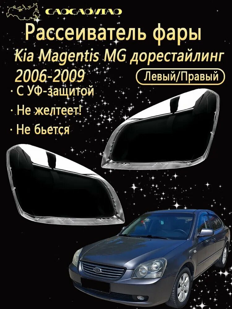 Ремкомплект фары, 2 шт, арт. Рассеиватель фары на Kia Magentis MG дорестайлинг 2006-2009 выбор левый правый комплект поликарбонат с УФ-защитой не желтеет