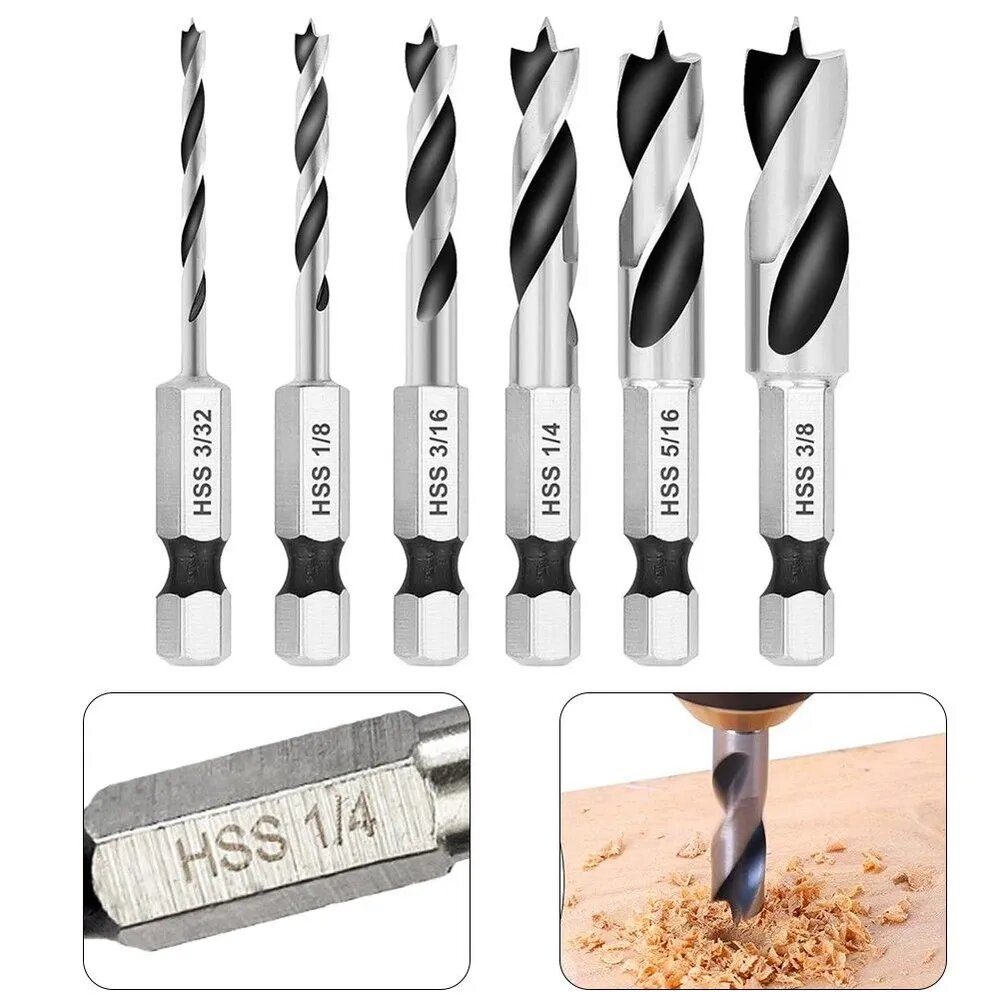 Быстросменный Шестигранный Хвостовик 6,35 мм с 3 Точками Для Набора Коротких Сверл для Деревообработки