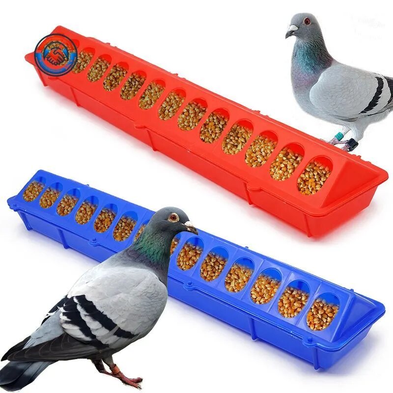 Кормушка для кур и птиц, 28 ячеек, пластиковая автоматическая поилка-фидер для цыплят, гусей, уток, голубей, 50 см, красный/синий, удобная загрузка и чистка, для фермы и домашнего двора