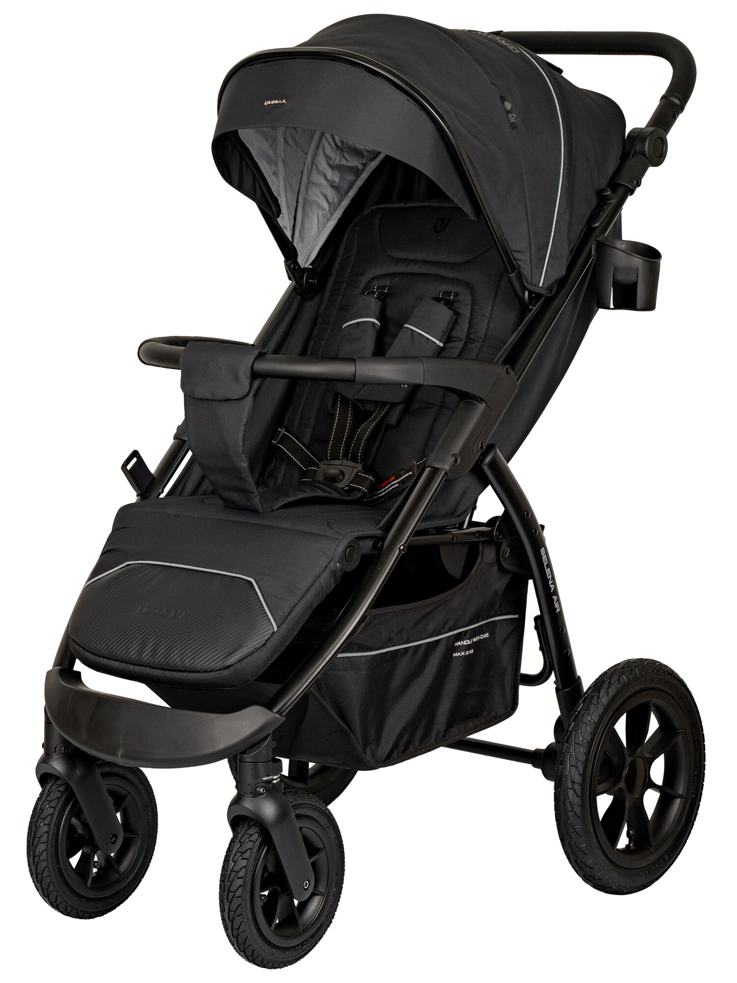 Коляска прогулочная детская Jovola Selena Air NEW с большими колесами, всесезонная, складная, черный