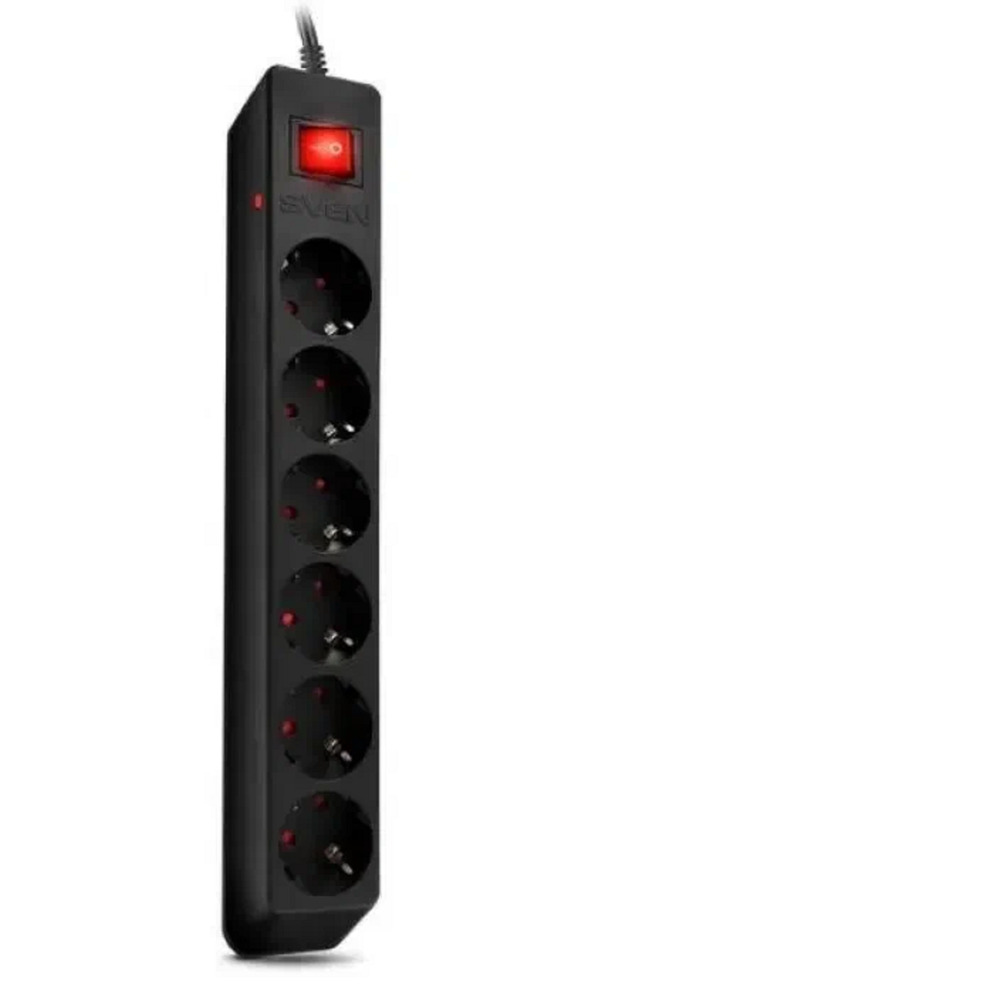 Сетевой фильтр Sven Optima SV-021016 1,8 м (6 розеток с защитными шторками) черный, цветная коробка