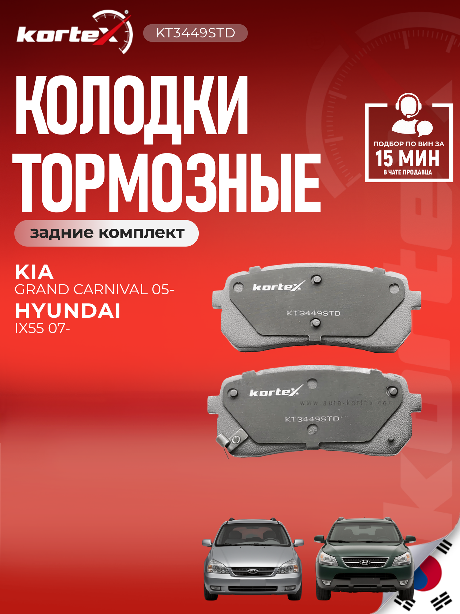 Тормозные колодки дисковые (задние) Hyundai Хендай H-1 Kia Киа Carnival Карнивал Sorento Соренто GDB3449 583024HA00 58302C5A00