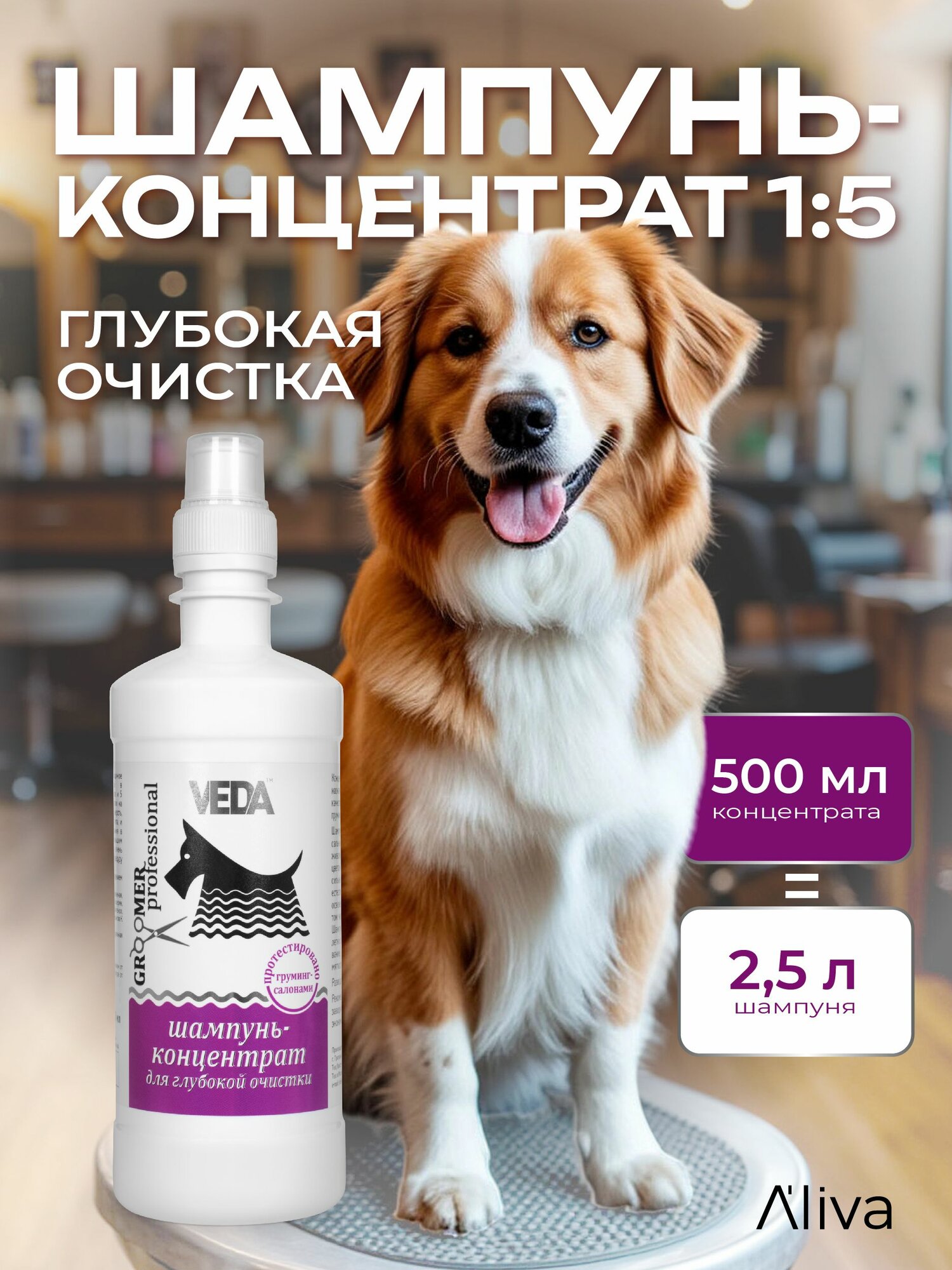 Шампунь для собак и кошек, концентрированный (1:5) для глубокой очистки, GROOMER PROFESSIONAL, VEDA, 500 мл